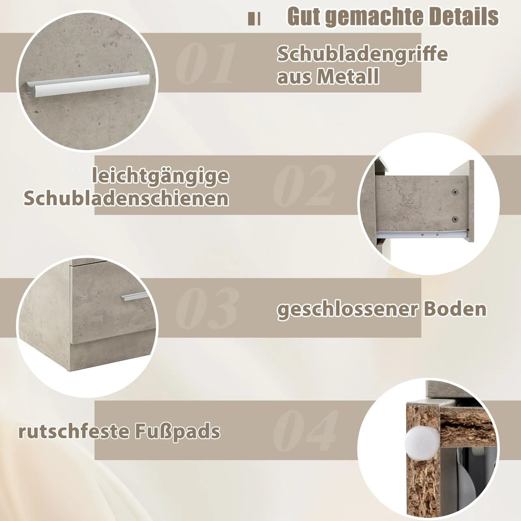 Costway Noční stolek s 3 zásuvkami, s vysokým leskem, noční komoda