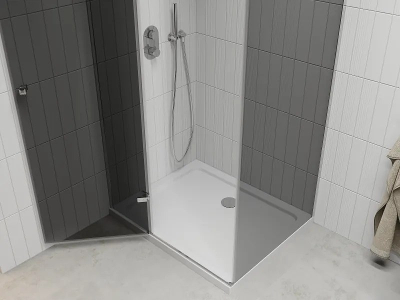 Mexen Roma, sprchový kout s křídlovými dveřmi 100 (dveře) x 70 (stěna) cm, 6mm šedé sklo, chromový profil + slim sprchová vanička bílá + chromový sifon, 854-100-070-01-40-4010