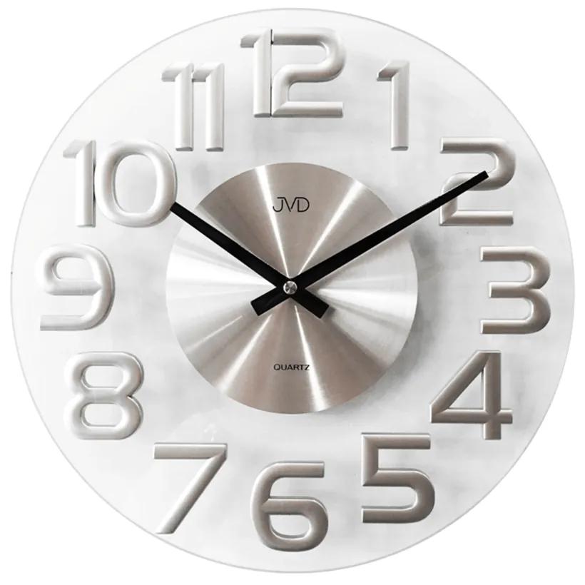 JVD Skleněné stříbrné nástěnné designové hodiny JVD HT098