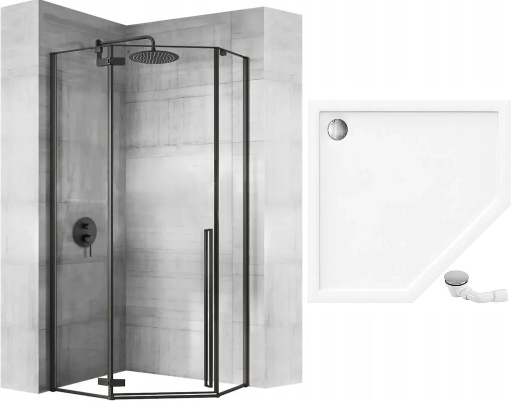 Rea - DIAMOND BLACK pětiúhelníkový sprchový kout 90 x 90 cm, černý matný, čiré sklo, REA-K5622