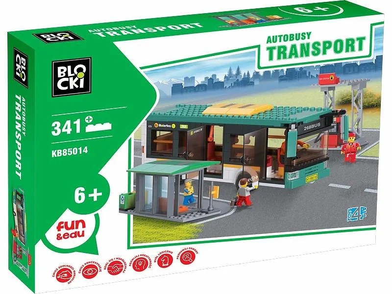 Blocki stavebnice Linkový autobus, zastávka a čerpací stanice typ LEGO 341 dílů