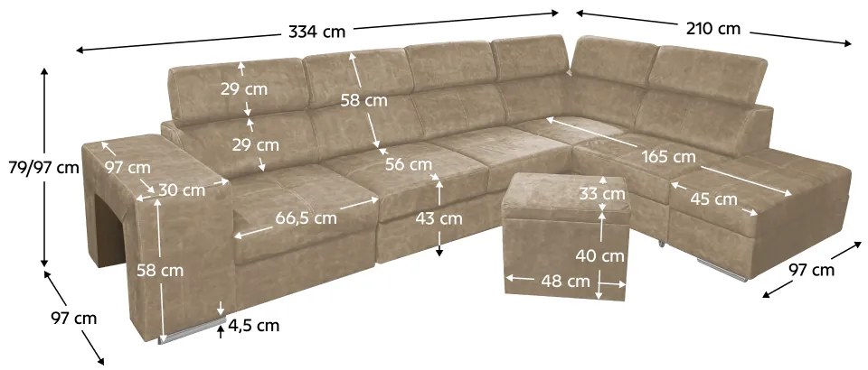 Kondela Sedací souprava, béžová, pravá, MALAGA BIG