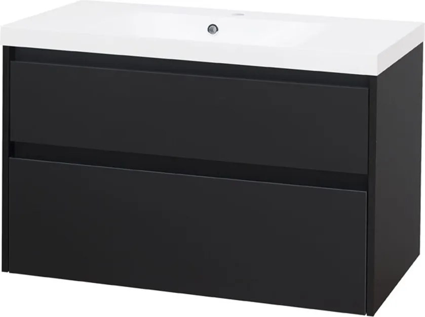 Mereo Mereo, Opto, koupelnová skříňka s umyvadlem z litého mramoru 101 cm, bílá, dub, bílá/dub, černá, CN942M