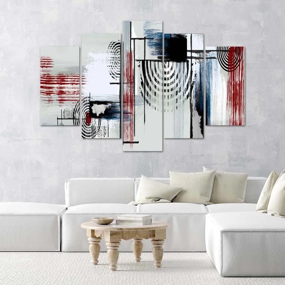Obraz na plátně pětidílný Abstraktní šedá červená - 150x100 cm