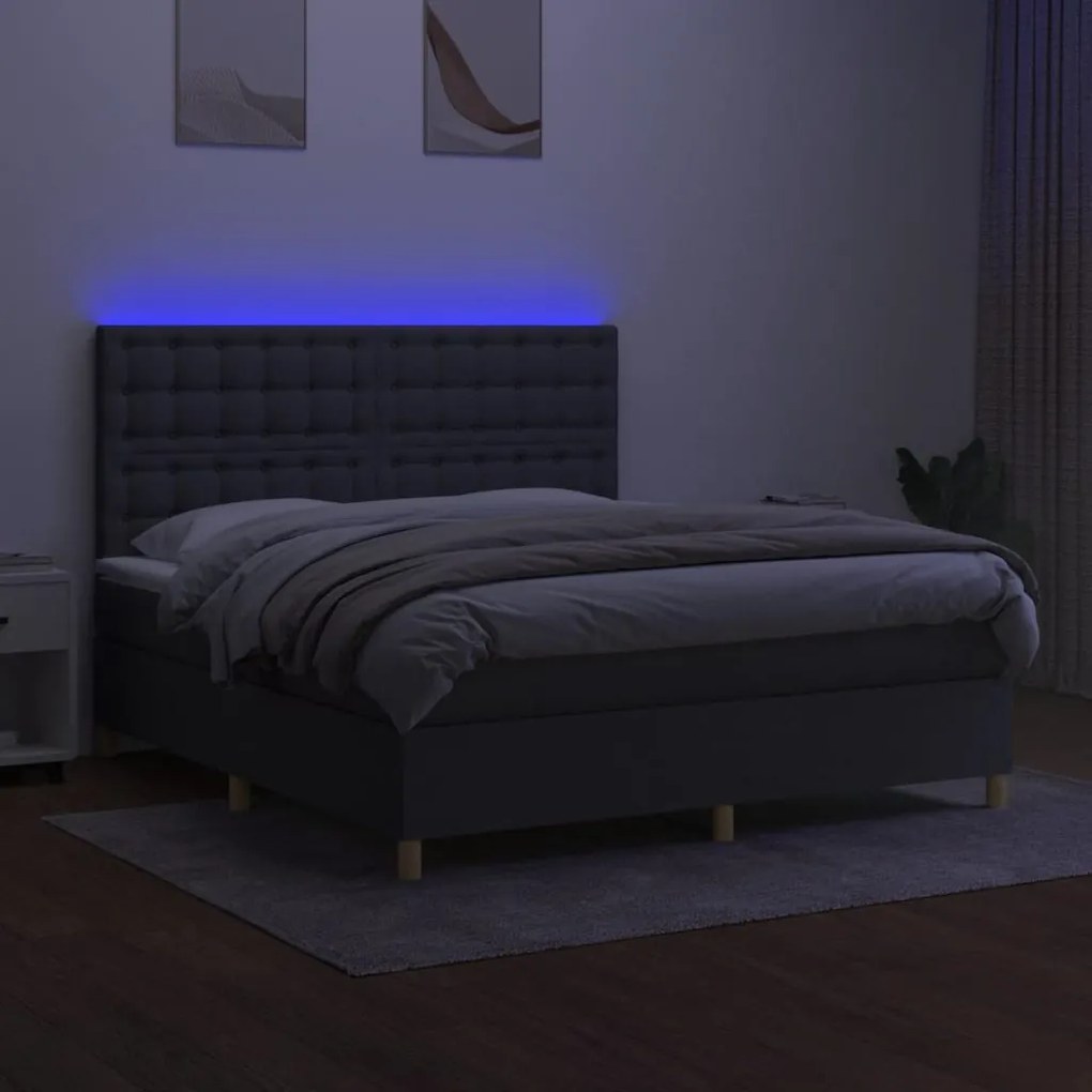 Box spring postel s matrací a LED tmavě šedá 180x200 cm textil 3135774