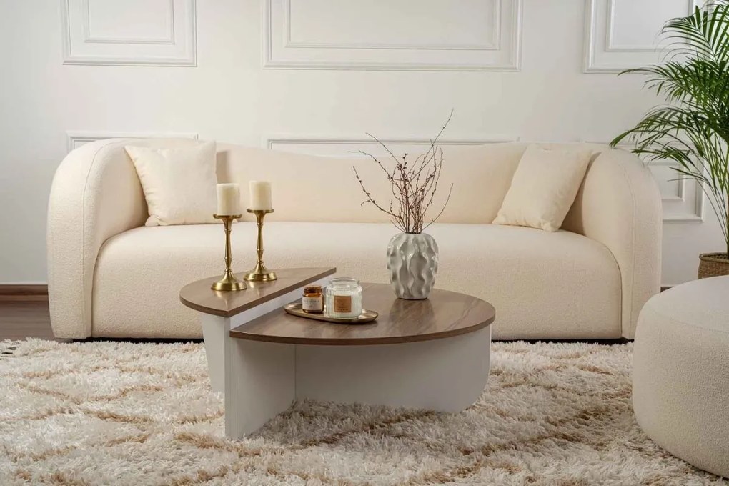 Designový konferenční stolek Baltenis 90 cm vzor ořech / bílý