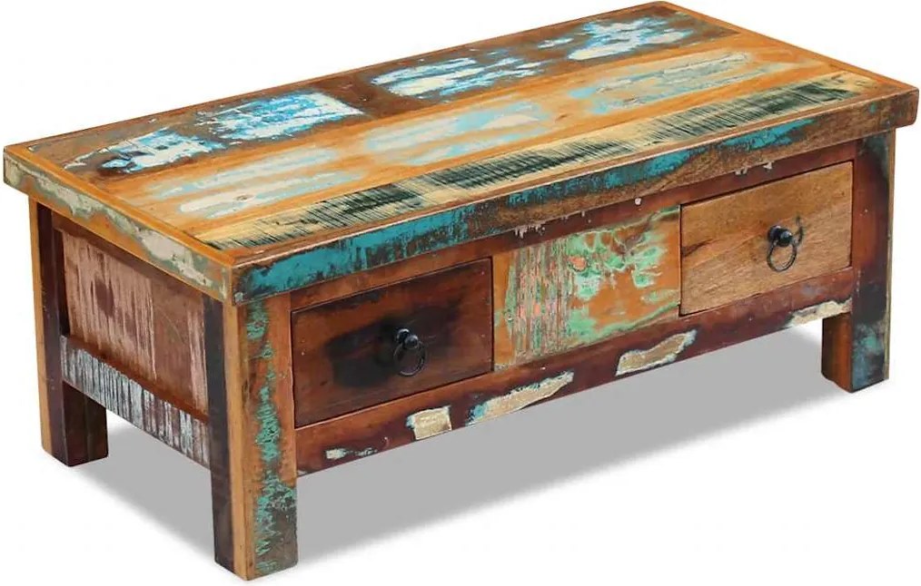 Konferenční stolek zásuvky masivní recyklované dřevo 90x45x35cm 243321