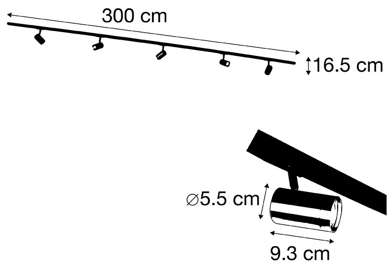 Chytrý kolejnicový systém černý se zlatem 1-fázový 5-světlo vč. Wifi GU10 - Jeana