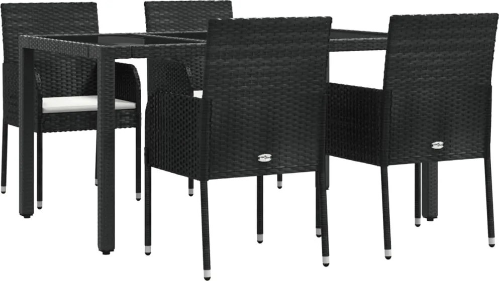 5dílný zahradní jídelní set s poduškami černý polyratan 3185001