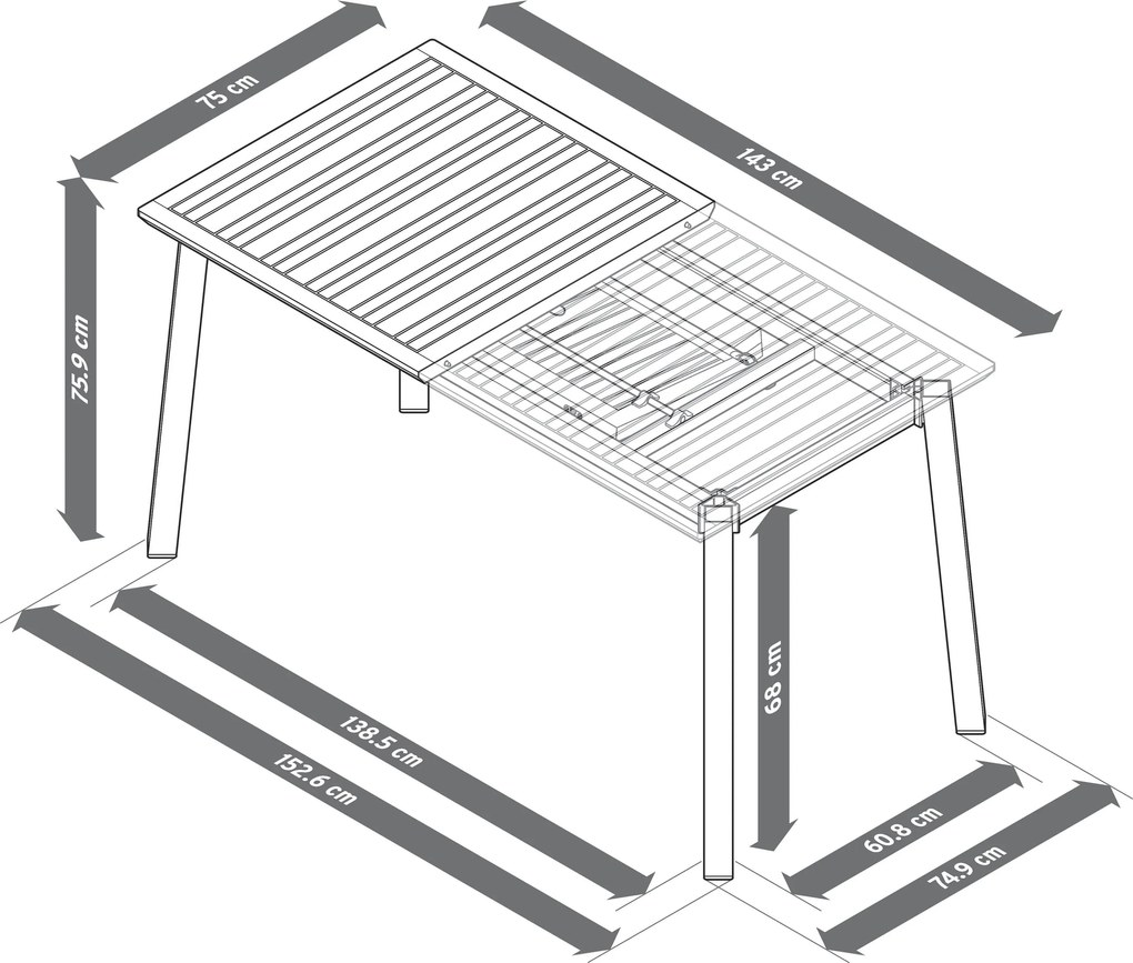 Tchibo - Prostorově úsporný rozkládací zahradní stůl »Liska« - barva: šedá