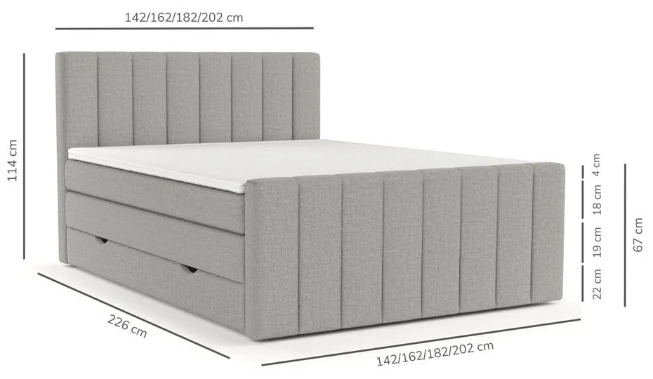 Světle šedá boxspring postel s úložným prostorem 140x200 cm Ruby – Maison de Rêve