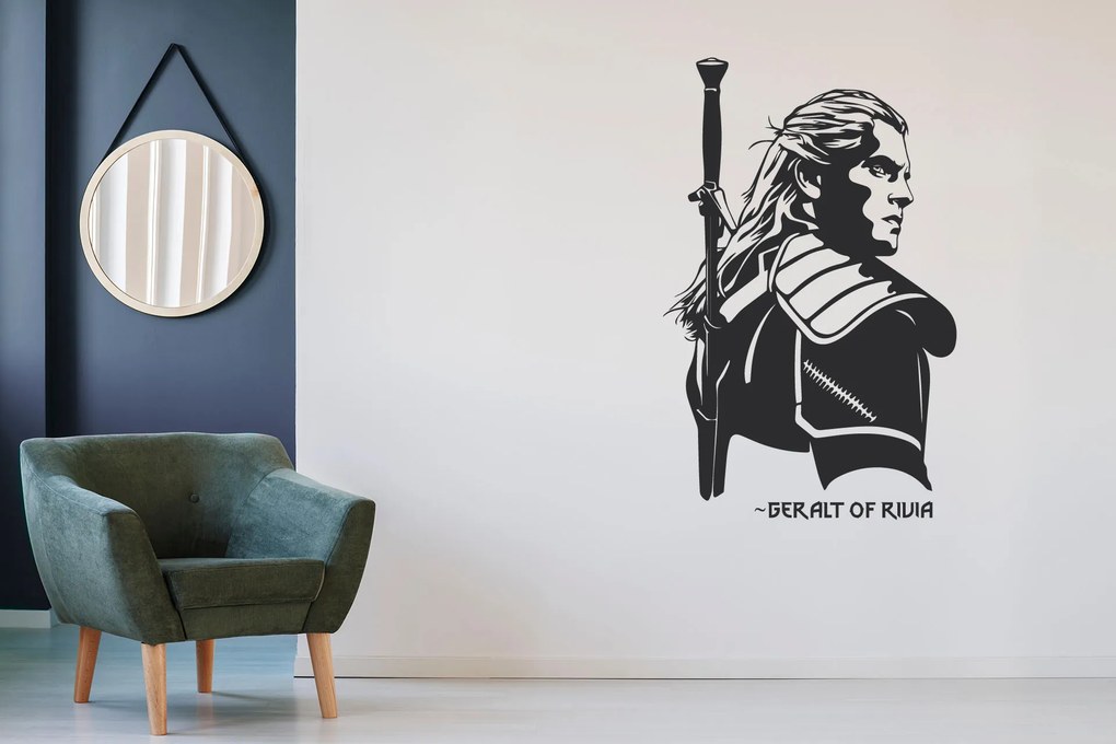 Lepy.cz Samolepka na zeď Zaklínač - Geralt Velikost (šířka x výška): 76x120cm, Barevná varianta: Bílá