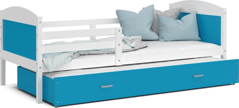 Svět pokojů Dětská postel Maty 200x90 cm s přistýlkou Barva rámu: šedá, Matrace: Ano, barva dílů: růžová