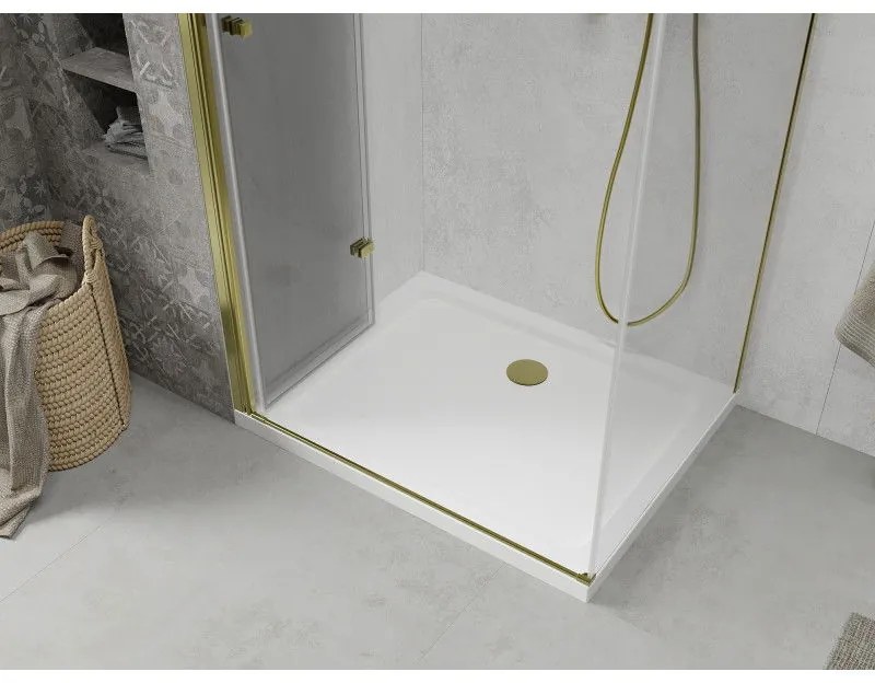 Mexen Lima sprchový kout 80x90cm, 6mm sklo, zlatý profil - čiré sklo + Slim sprchová vanička - 856-080-090-50-00-4010