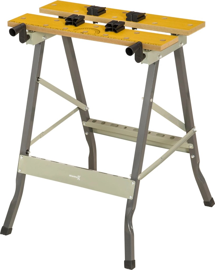 Skládací pracovní stůl DURHAND se 4 svorkami, 100 kg nosnost, ocelová konstrukce, pracovní deska pro dílnu, garáž a staveniště, 62,5x60,5x78,5 cm, še…