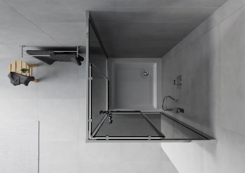 Mexen Rio, čtvercový sprchový kout s posuvnými dveřmi 70 x 70 cm, 5mm šedé sklo, chromový profil + bílá vysoká vanička Rio, 860-070-070-01-40-4510