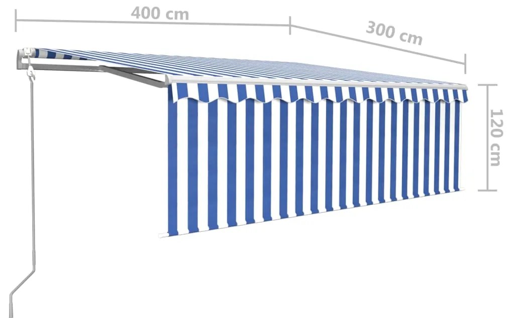 vidaXL Marketos Automatická zatahovací markýza s roletou 4 x 3 m modrobílá