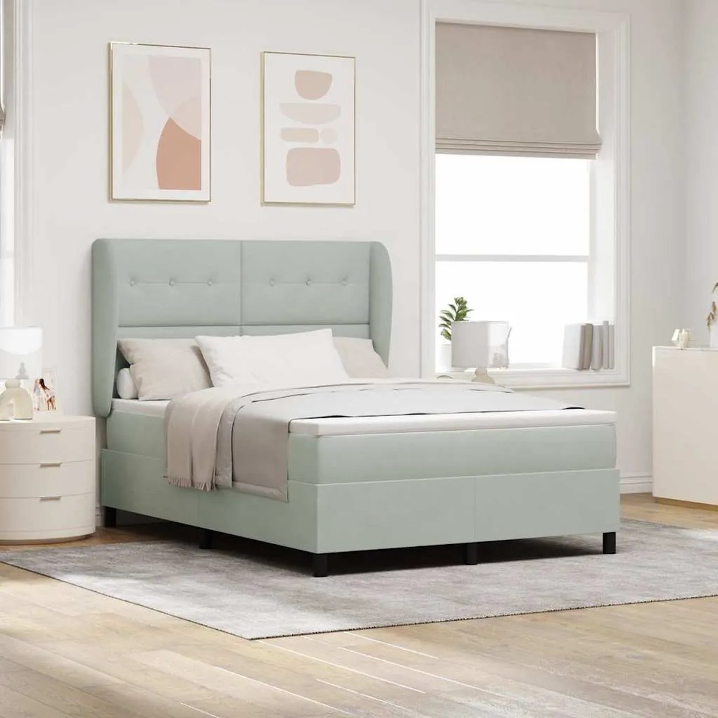 Postel s boxspringem s čelo Světle šedá 200 x 140 cm samet 3340928