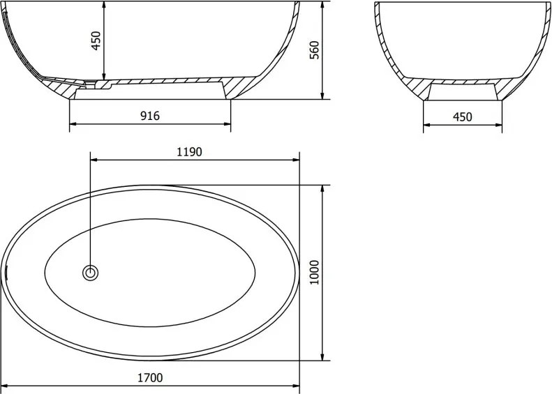 Mexen Prato, volně stojící vana z konglomerátu 170 x 100 cm, bílá matná, 57251701000
