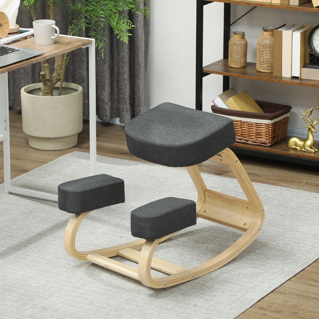 Vinsetto Kolenní židle, ergonomická posezení, polstrovaný stolek pro zdravé sezení, březové dřevo, nosnost 120 kg, tmavě šedá