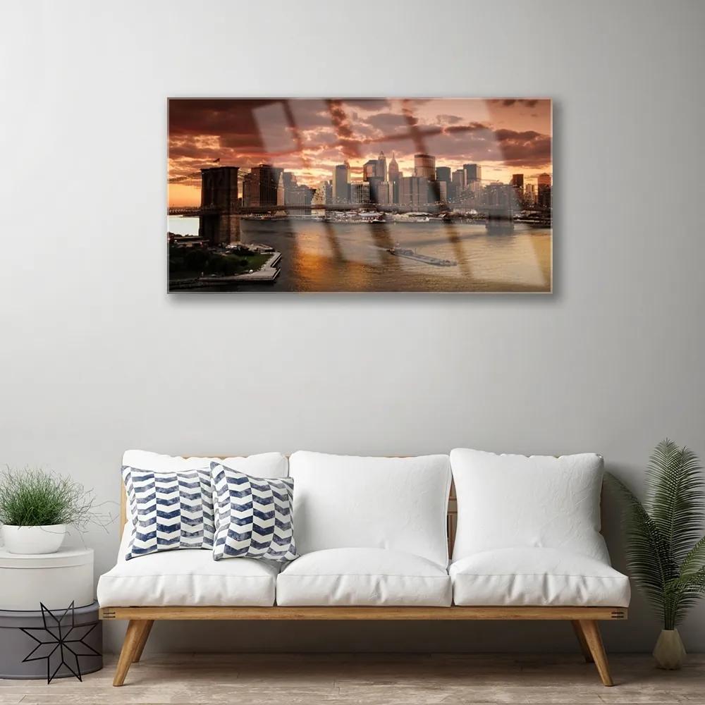 Obraz na skle Město Brooklynský Most 100x50 cm