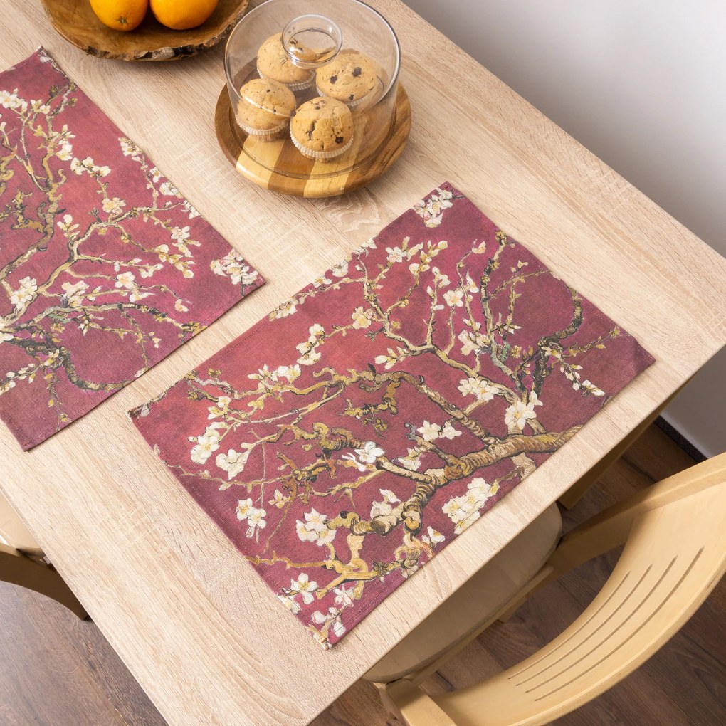 Lenbutik Prostírání Vincent Van Gogh Almond Blossom verze červená