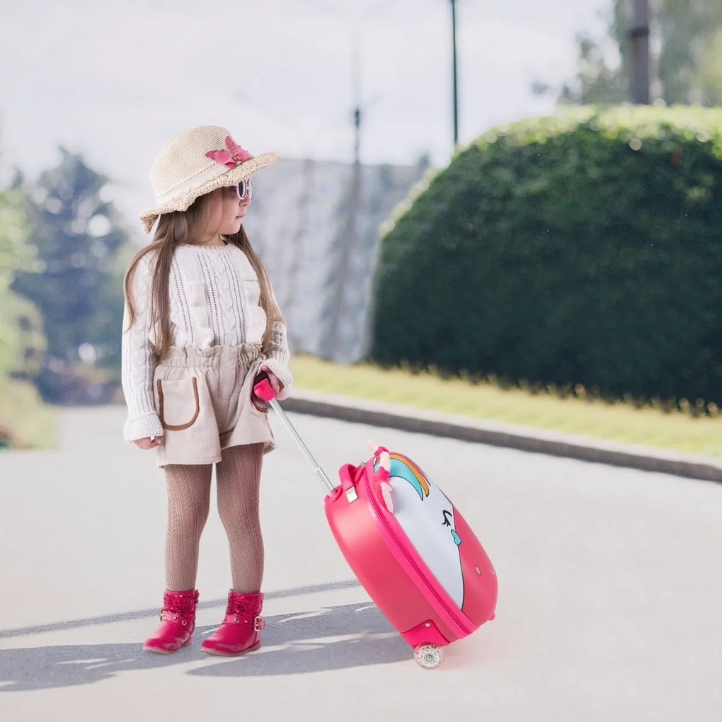 Costway Rolling Suitcase Hard Shell Příruční zavazadlo pro děti, růžový