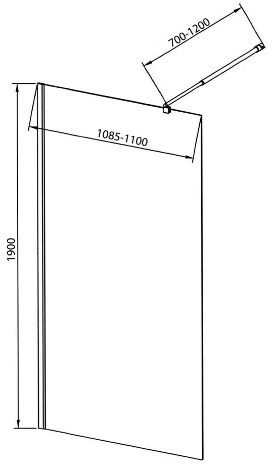 Aqualine WALK-IN zástěna jednodílná k instalaci na zeď, 1100x1900 mm, sklo čiré WI111