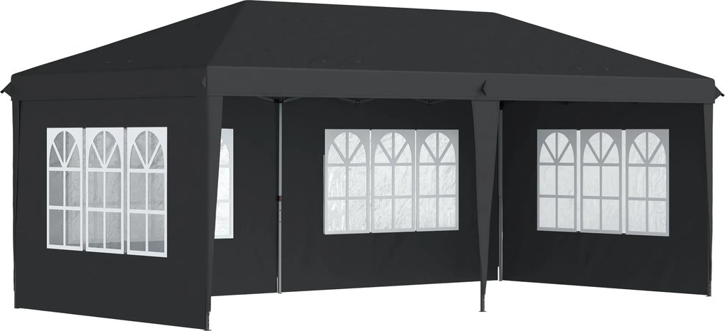 Outsunny Pavilon cca 3x6 m Vodotěsný skládací pavilon se 4 bočními stěnami, oknem Ochrana proti UV záření Přepravní taška černá