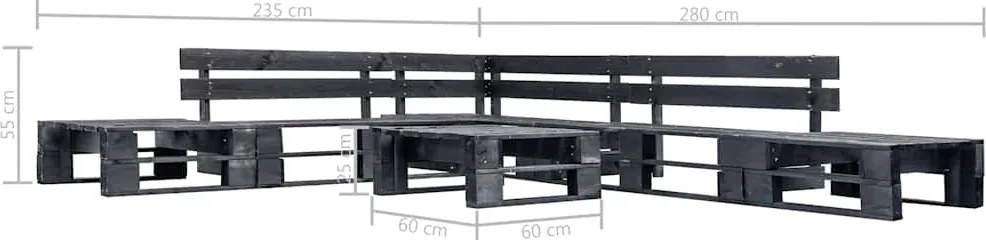 6dílná zahradní sedací souprava z palet černá dřevo 277428