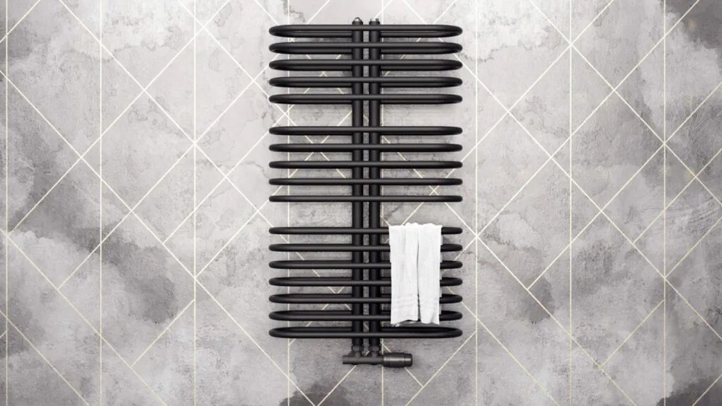 Regnis LEVEL II, topné těleso 600x980mm se středovým připojením 50mm, 755W, černá matná, LEVEL980/600/D50/BLACK