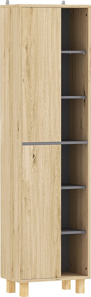 HOMCOM Koupelnová sloupková skříň, Koupelnová skříň s 6 otevřenými přihrádkami a 2 skříněmi, rozměry 40Š x 24H x 148V cm, přirodní dřevo | Aosom