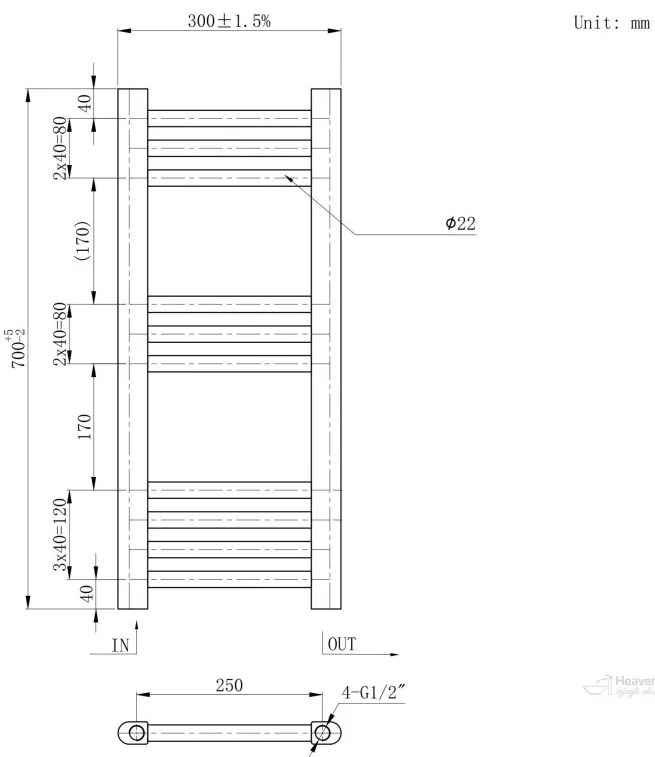 Gamma Erga Basic, topné těleso 700x300 mm, 192 W, černá matná, GMA-BASIC-7030-BK