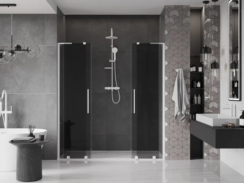 Mexen Velar L Duo, posuvné sprchové dveře do otvoru 200 cm, 8mm šedé sklo, bílá matná, 871-200-003-42-20