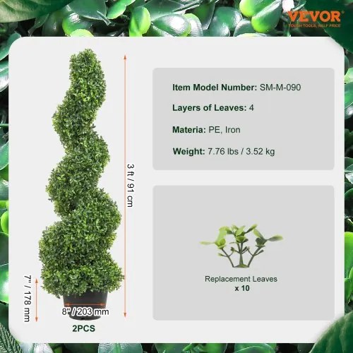 Umělé topiary Zimostráz, 0,9 m vysoký (2 kusy) Umělá topiová rostlina Venkovní