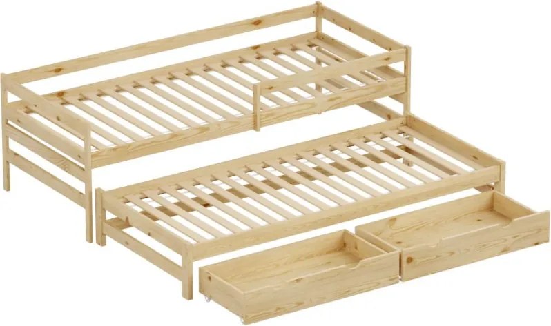 Postel s přistýlkou a úložným prostorem, 90x200, přírodní, ELARA Kondela 0000412691