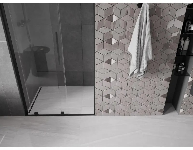 Mexen Velar L, posuvné sprchové dveře do otvoru 90 cm, 8mm čiré sklo, černá matná, 871-090-003-01-70