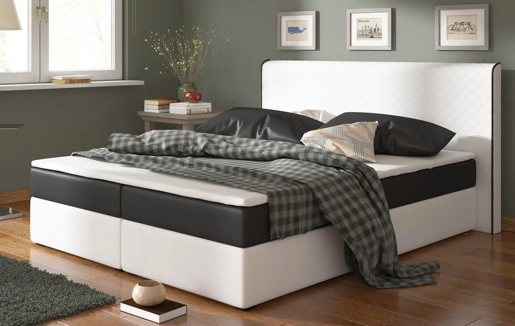 Casarredo Manželská postel s matrací o rozměru 180x200 cm v kombinaci barev černé a bílé KN240