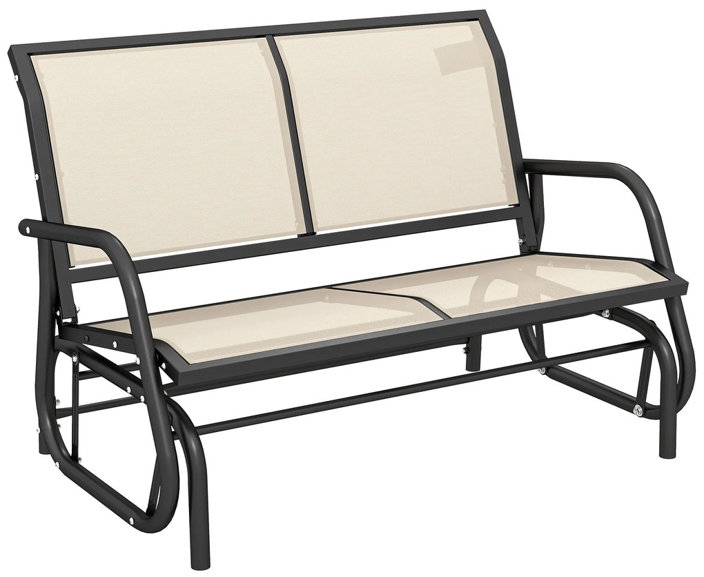 Outsunny houpací křeslo 2místná zahradní lavice zahradní houpačka lavice parková lavice kovový zahradní nábytek černá+béžová 120 x 70 x 85 cm | Aosom