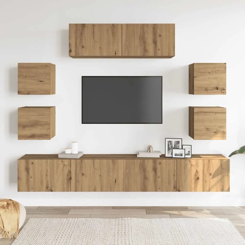Sada 7 kusů nástěnné TV skříňka dub artisan kompozitní dřevo 3329016