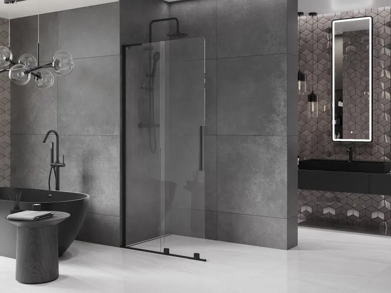 Mexen Velar L, posuvná sprchová zástěna Walk-in 100 x 200 cm, 8mm čiré sklo, černá matná, 871-100-003-03-70