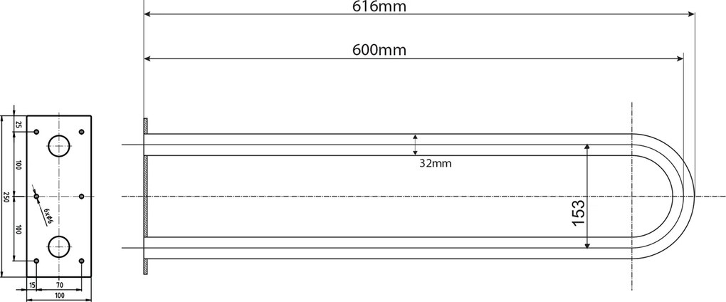 Sapho Sapho, Podpěrné madlo tvar U 600mm, nerez, XH538