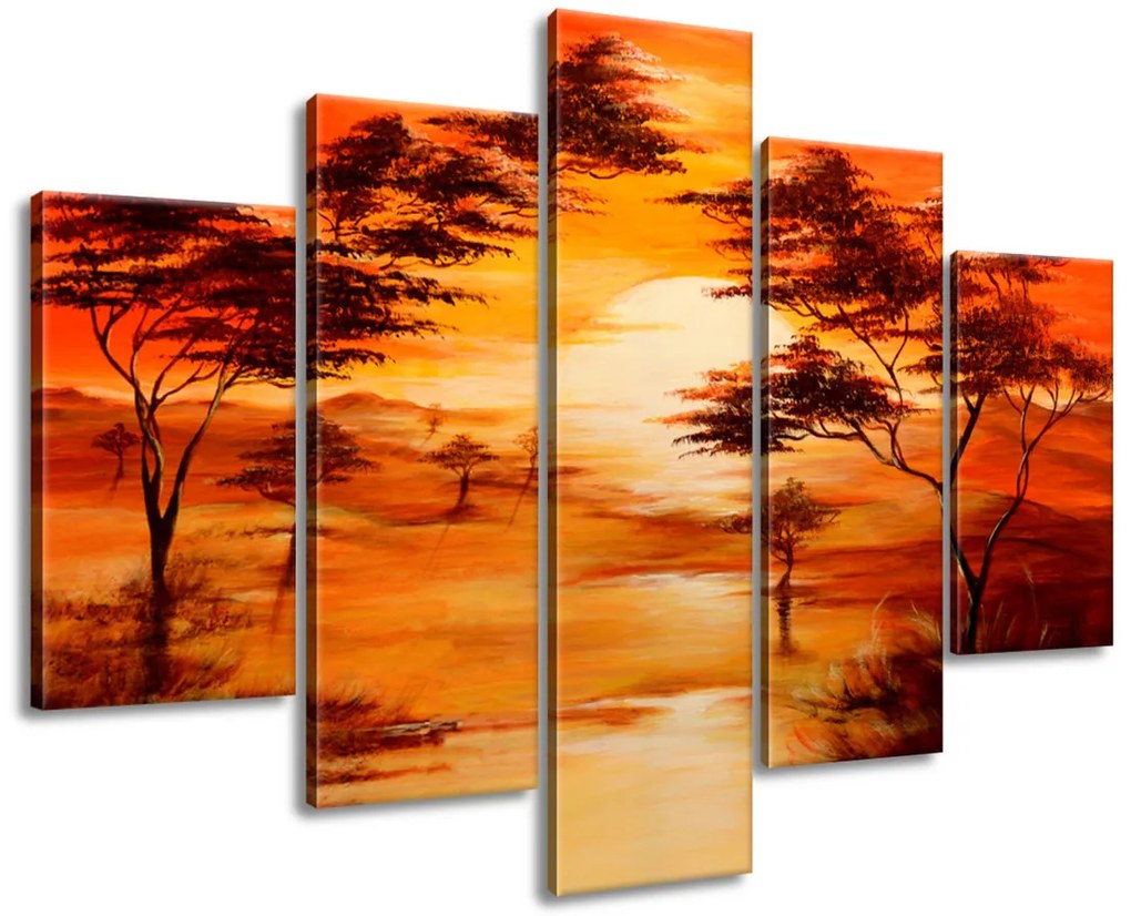 Gario Ručně malovaný obraz Západ slunce - 5 dílný Rozměry: 100 x 70 cm