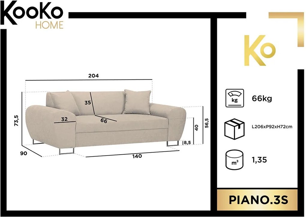 KOOKO HOME Třímístná pohovka Piano