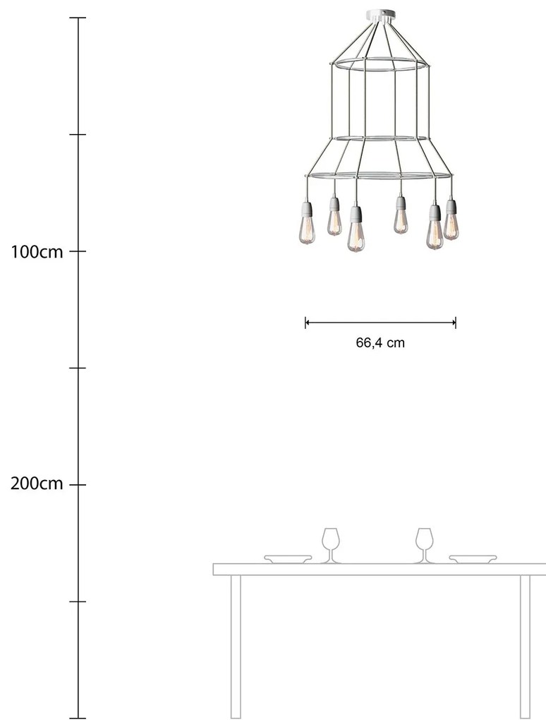 creative cables Lustr cage 3 edison ST64 se 6 žárovkami Barva: Šedá