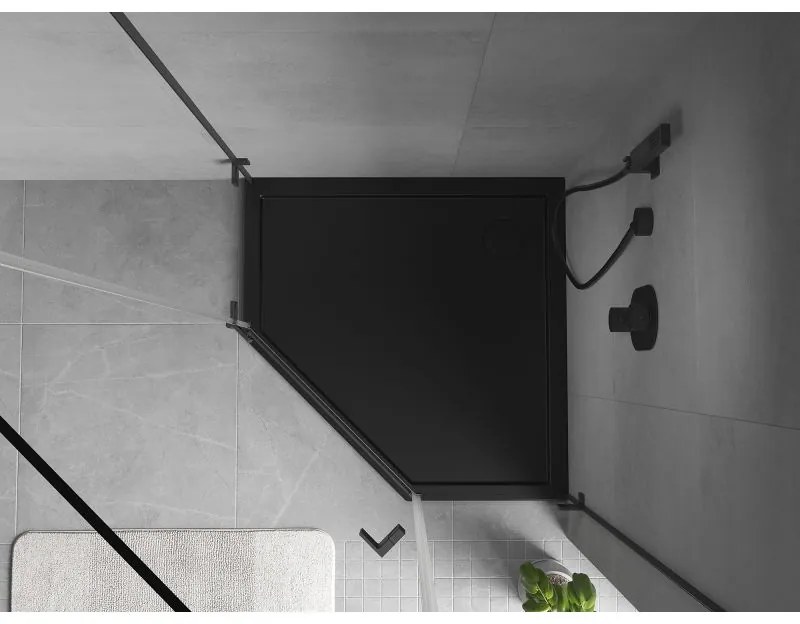 Mexen Flow, pětiúhelníková sprchová vanička slim 100 x 100 cm, černá matná, 46P701010