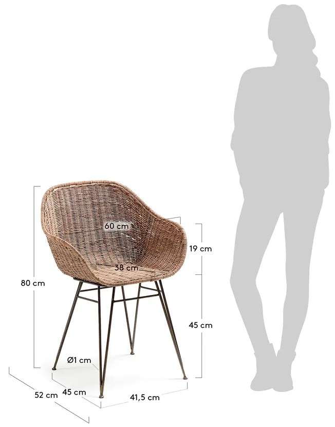 Hnědá ratanová jídelní židle Kave Home Chart s područkami