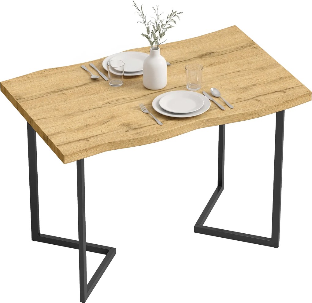 HOMCOM jídelní stůl pro 2 osoby s tlustou stolní deskou, kovové nohy, moderní styl, 110x67x75,5 cm, dub