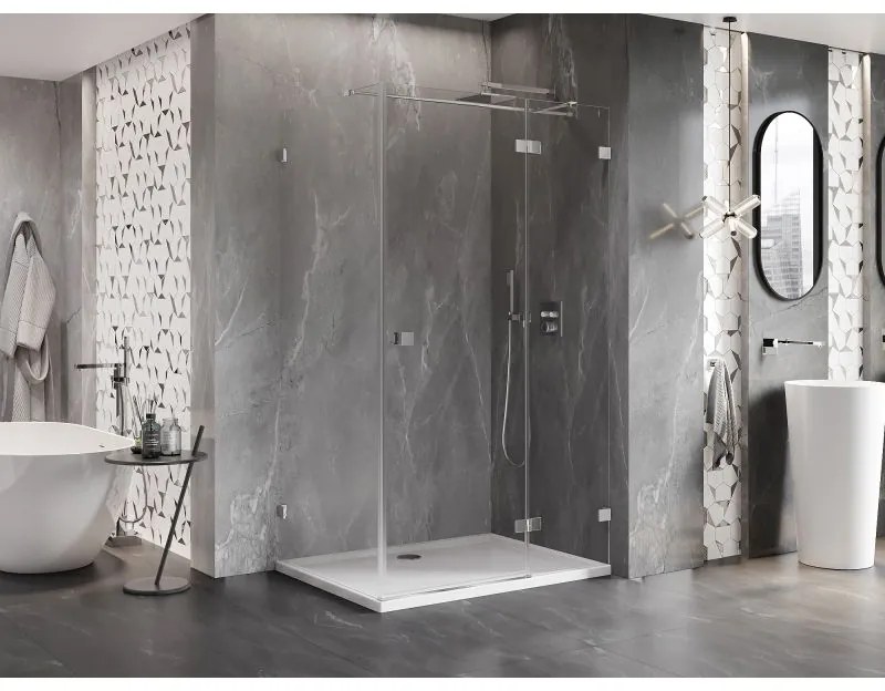 Mexen Lunar T, sklopný pravý sprchový kout 140 x 100 cm, 8mm čiré sklo, chromový profil, 834T-140-100-01-00-P