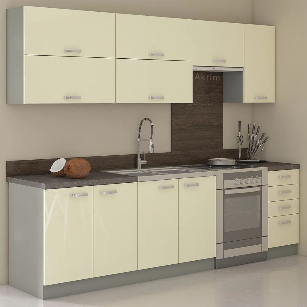 KARMEN | dolní skříňka 90x90 DN 2F rohová s policí | 90x90 cm | světle šedá/krémová lesk